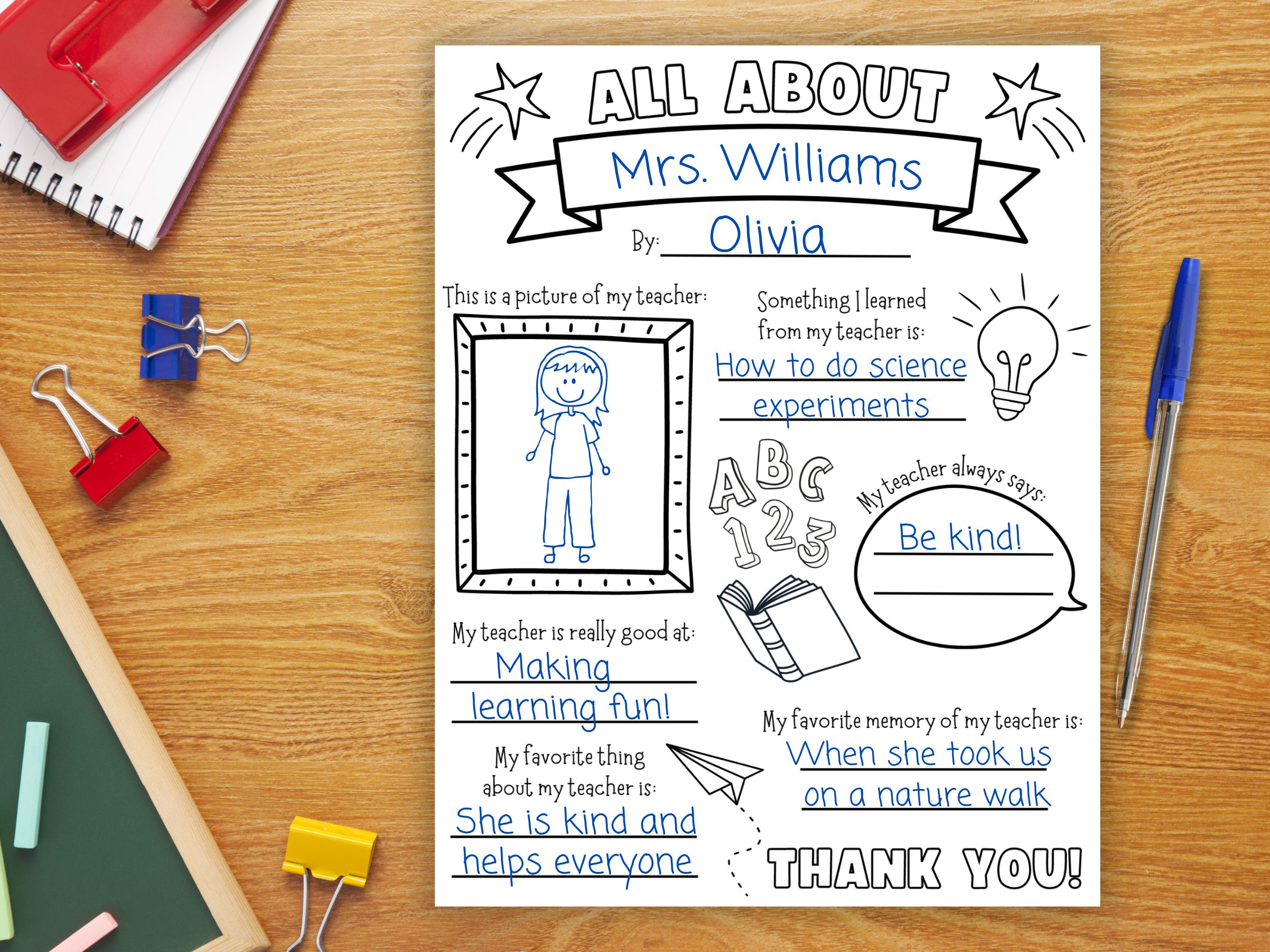All About My Teacher Teacher Appreciation Printable Teacher Thank You ...