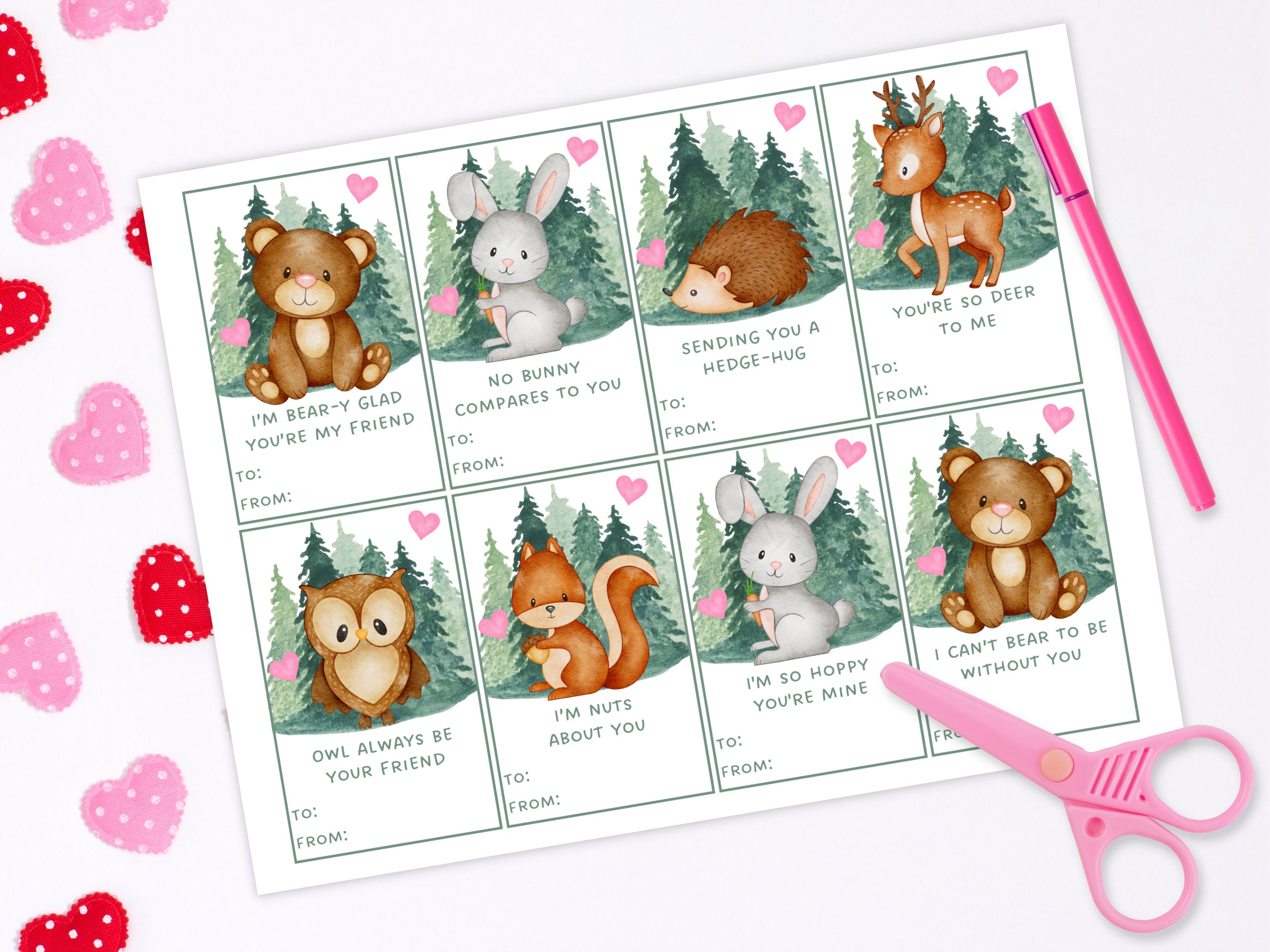 Printable Valentines Day Cards Woodland Animal Valentines Class ...