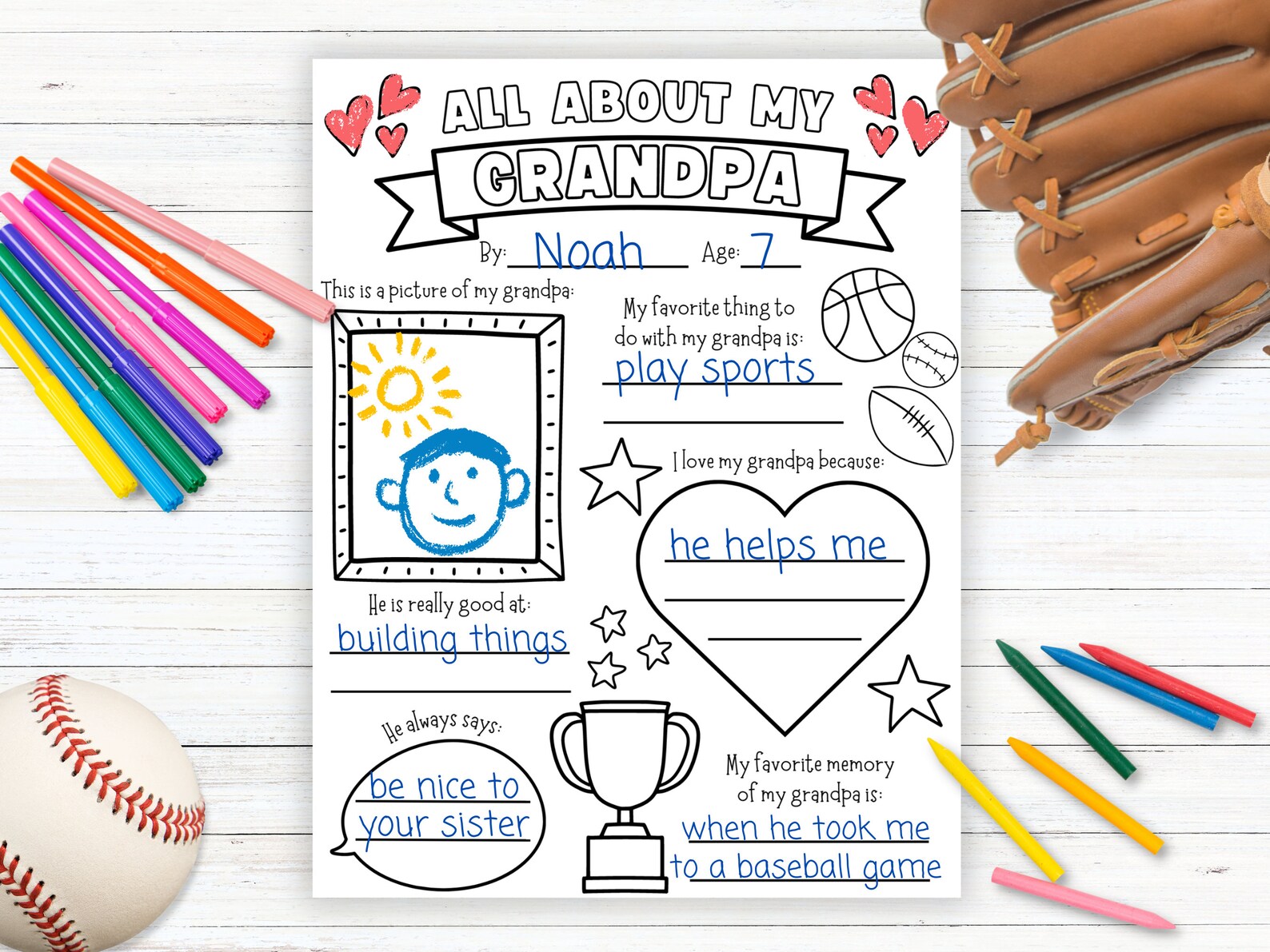 All About Grandpa Questionnaire | Printable Fathers Day Gift | Fathers ...