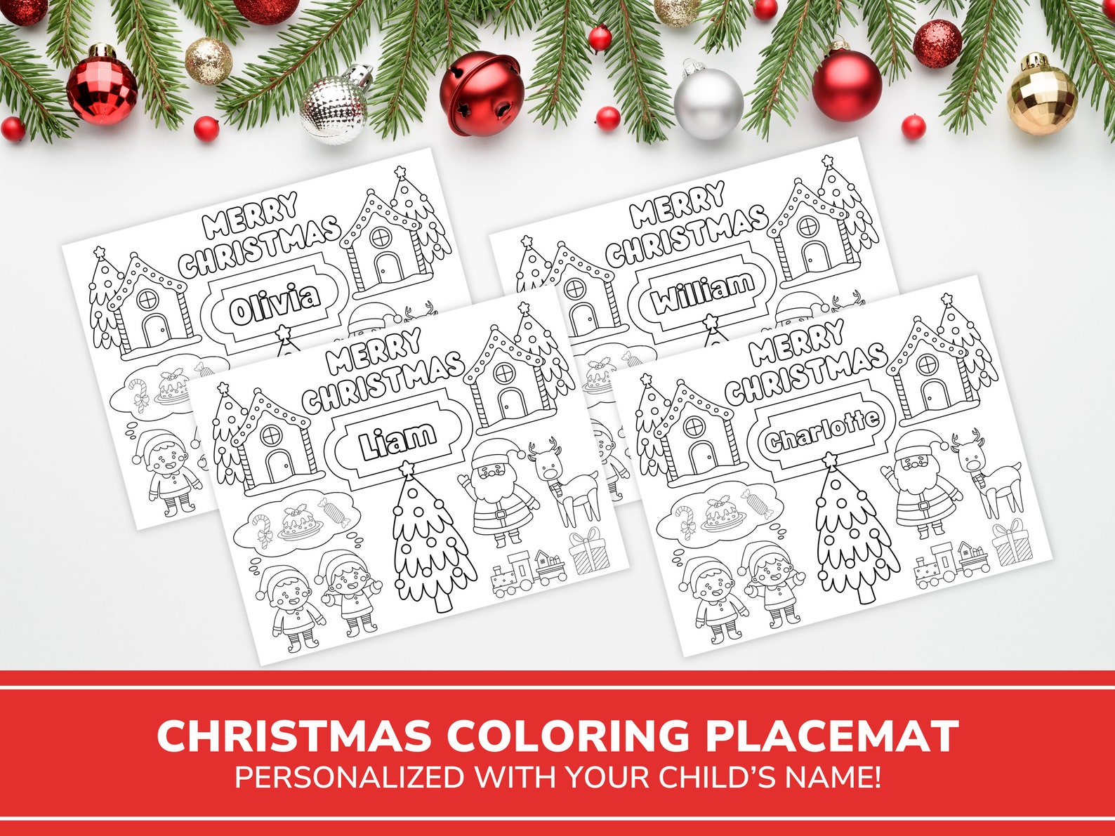 Printable Christmas Coloring Placemat | Personalized Gift for Kids ...