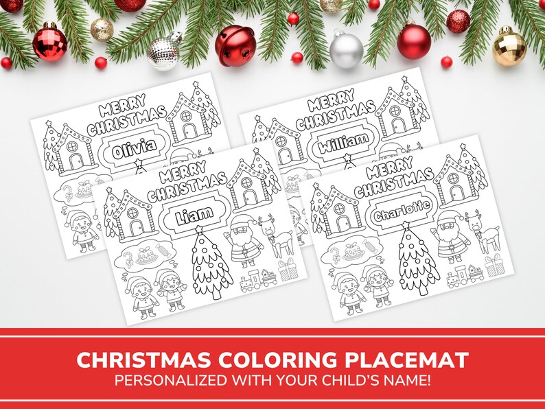 Printable Christmas Coloring Placemat | Personalized Gift for Kids ...