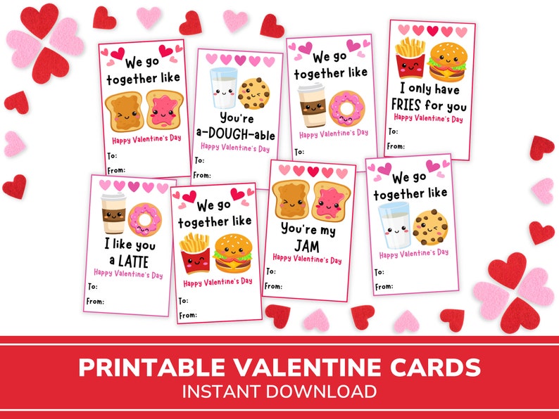 Printable Valentines Day Cards | We Go Together Like | Class Valentines ...