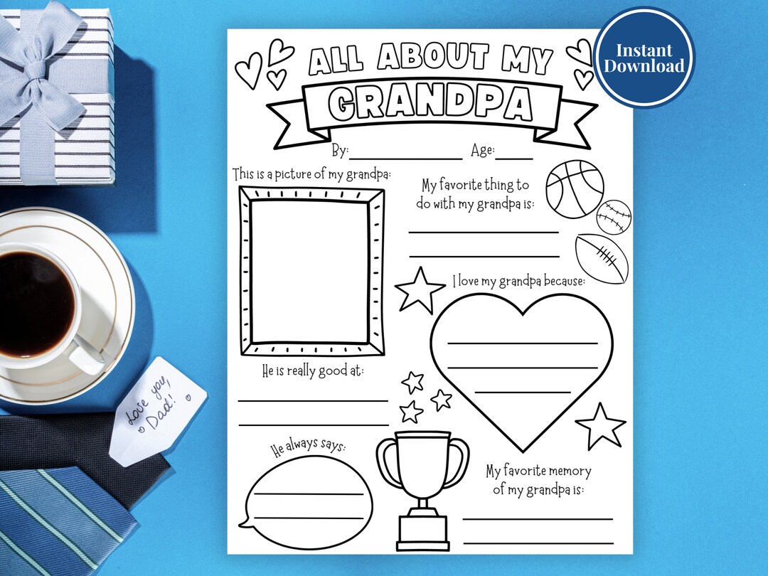 All About Grandpa Questionnaire | Printable Fathers Day Gift | Fathers ...