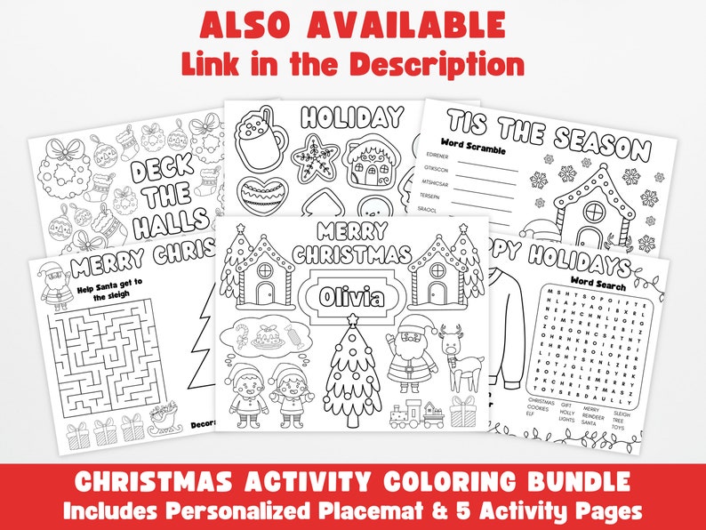 Printable Christmas Coloring Placemat Personalized Gift for - Etsy