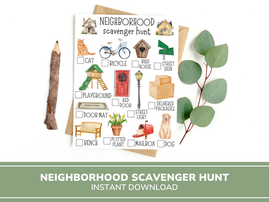 Neighborhood Scavenger Hunt | Printable Nature Scavenger Hunt | Kids ...