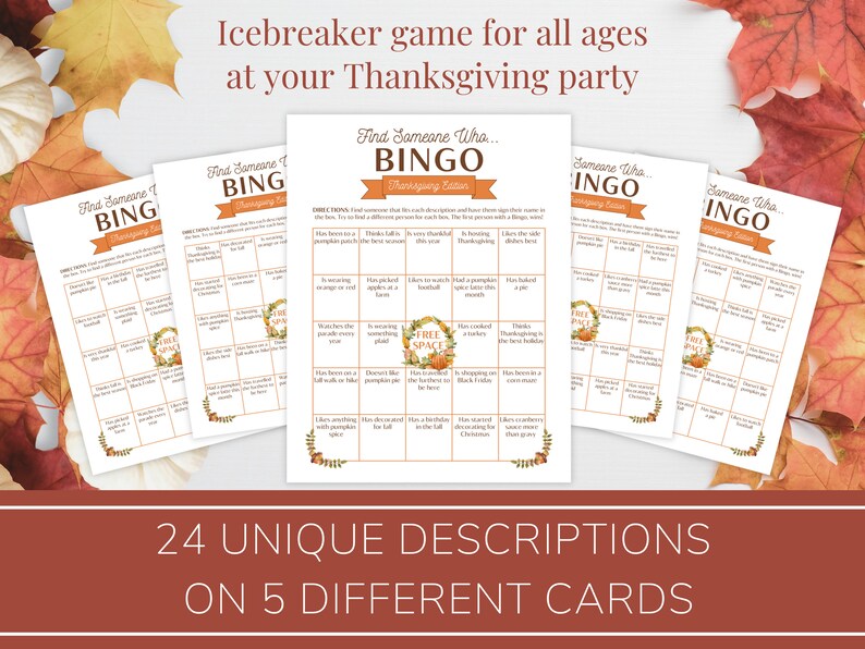 Thanksgiving Find Someone Who Bingo Printable Game | Find the Guest ...