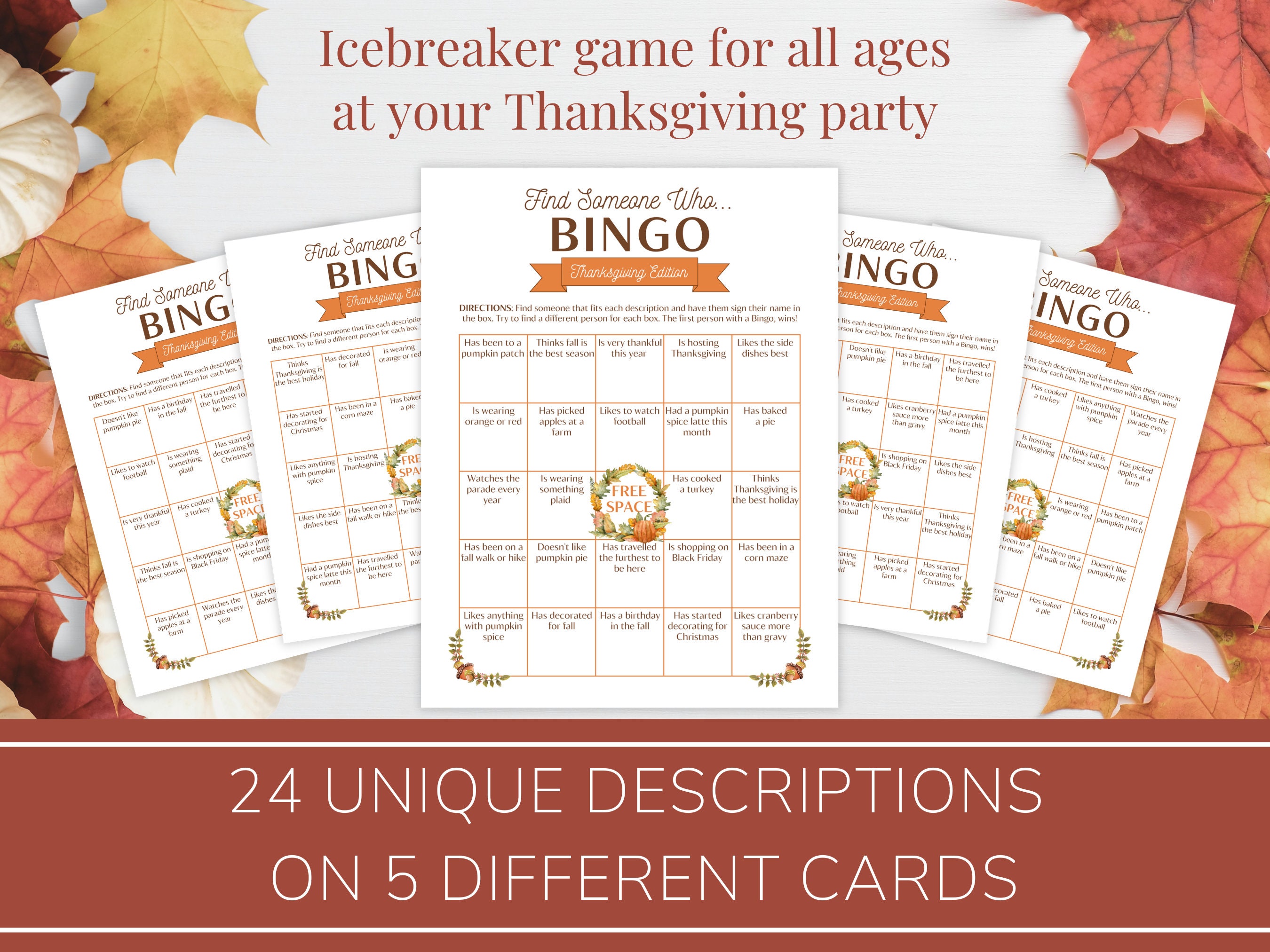 Thanksgiving Find Someone Who Bingo Printable Game | Find the Guest ...