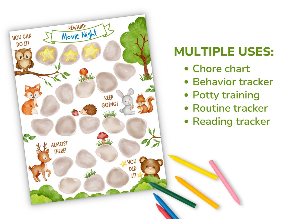 Printable Reward Chart Woodland Animals Reward Chart for Kids Chore ...