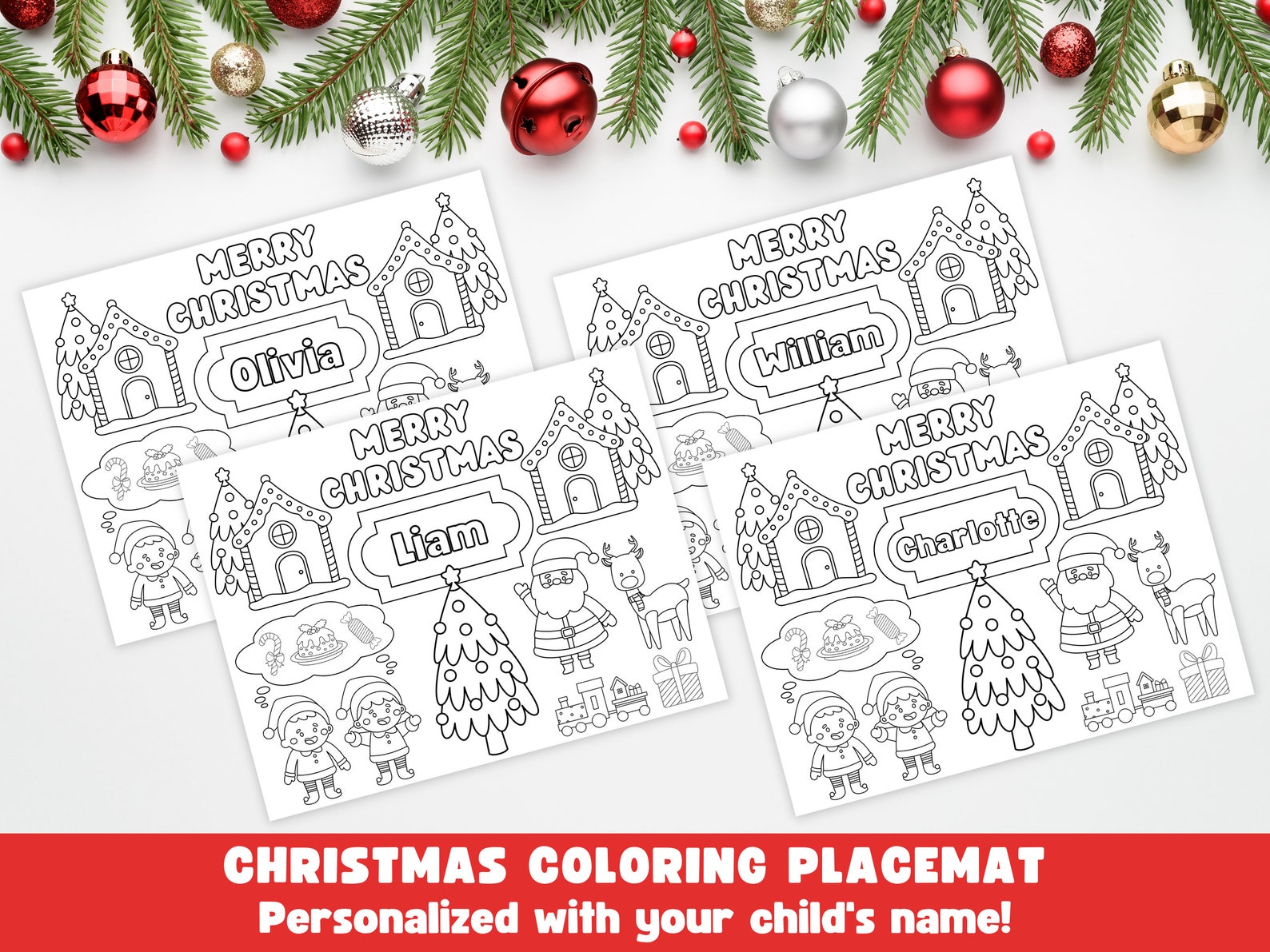 Printable Christmas Coloring Placemat Personalized Gift for - Etsy