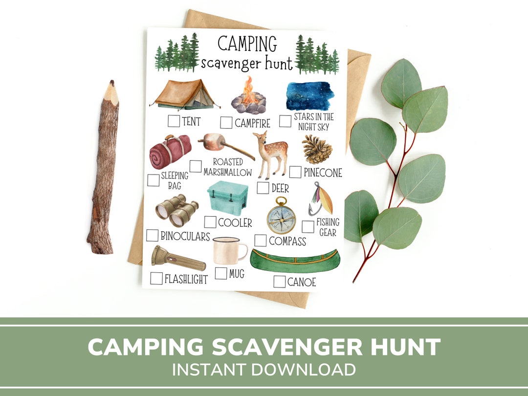 Printable Camping Scavenger Hunt | Camping Game | Outdoor Scavenger ...