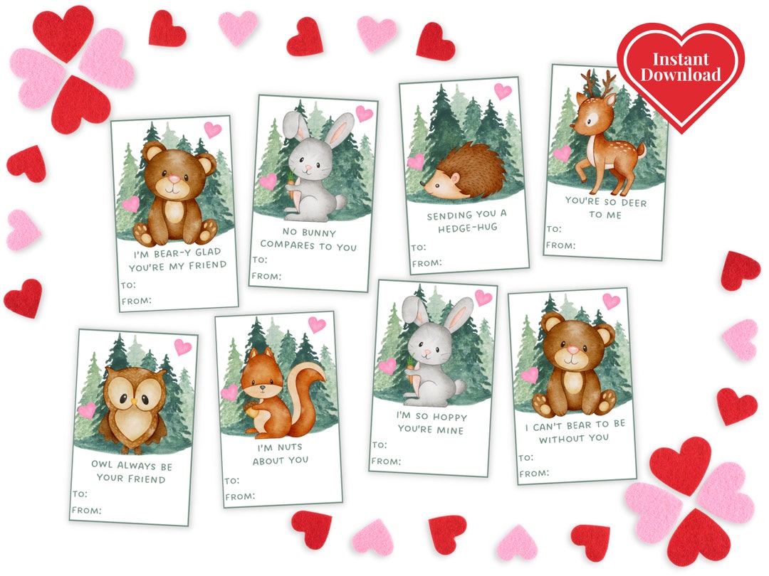 Printable Valentines Day Cards Woodland Animal Valentines - Etsy