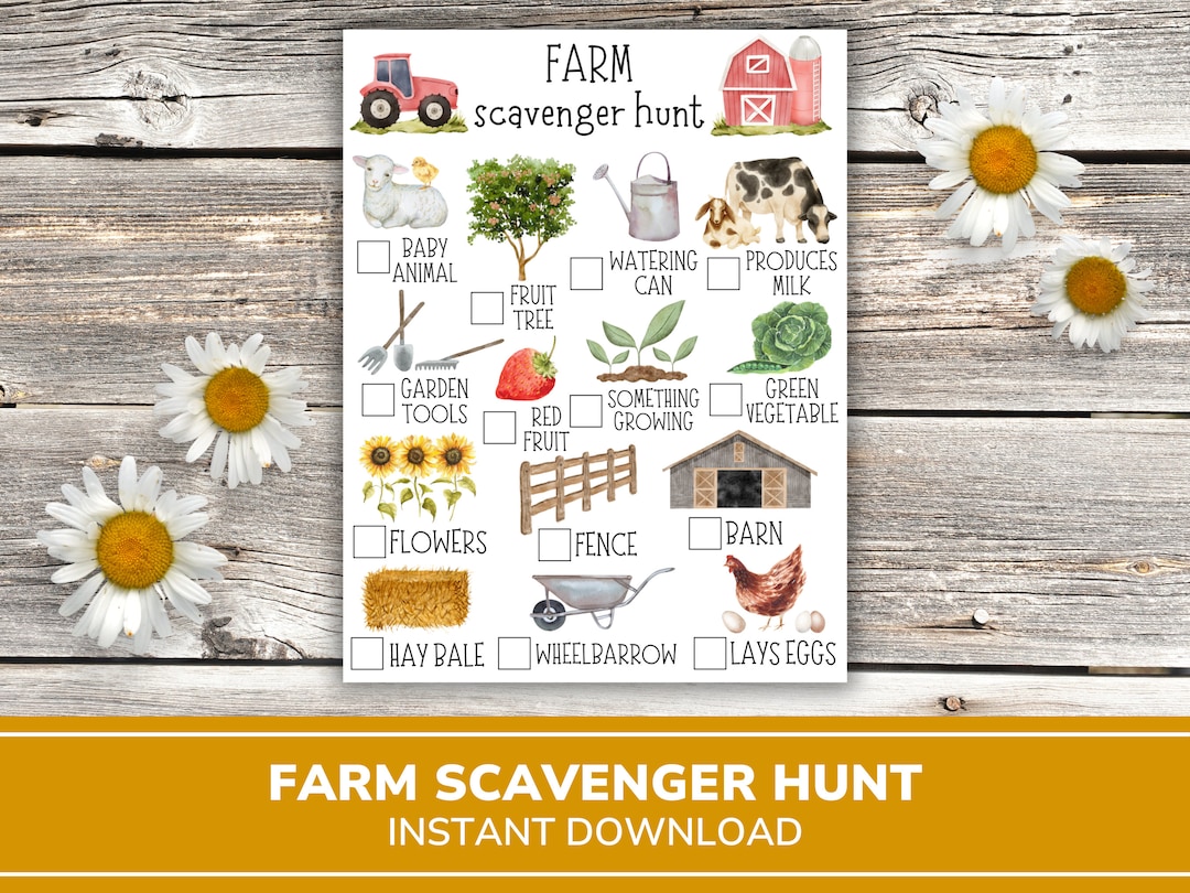 Printable Farm Scavenger Hunt | Kids Outdoor Scavenger Hunt | Printable ...