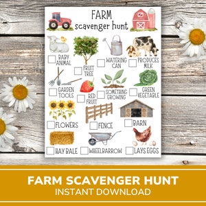 Printable Farm Scavenger Hunt | Kids Outdoor Scavenger Hunt | Printable ...