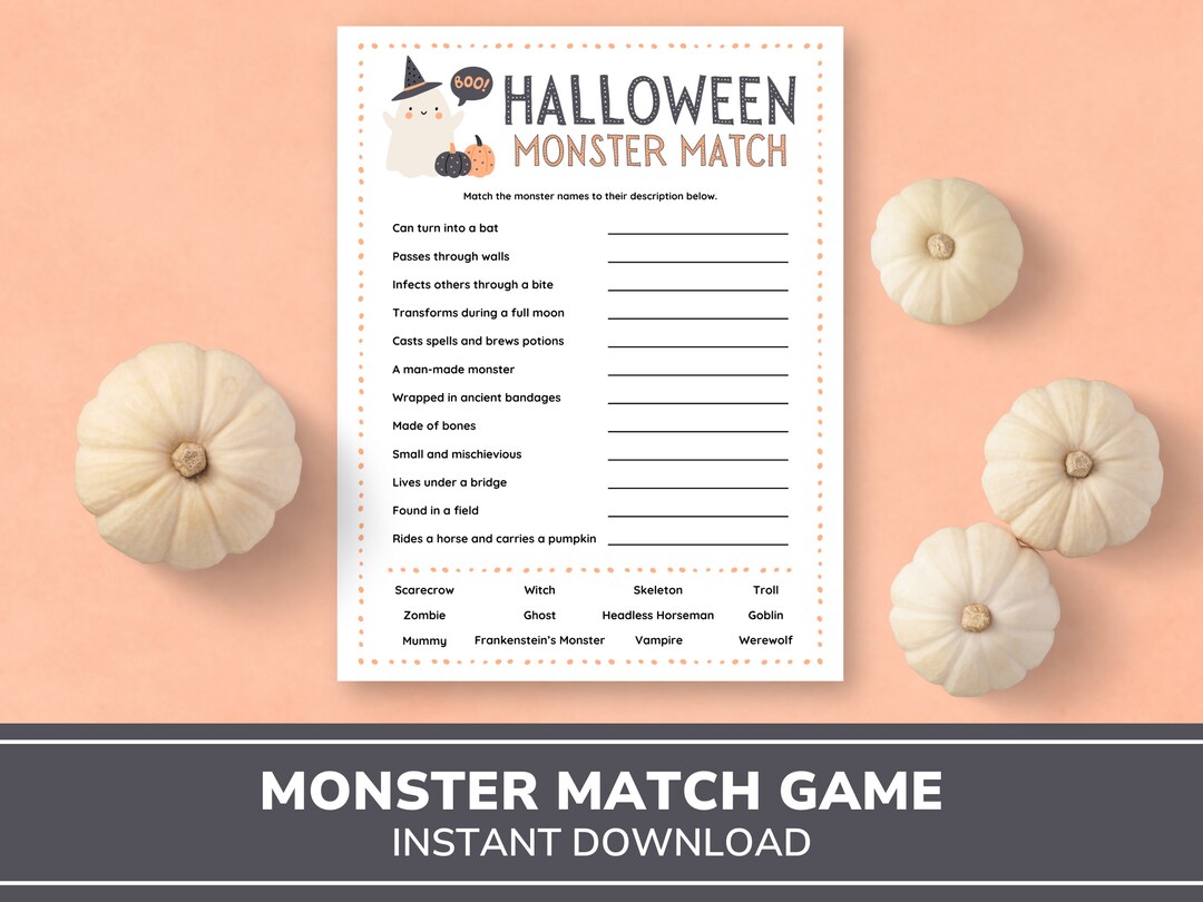 Monster Match Halloween Printable Game | Halloween Party Game ...