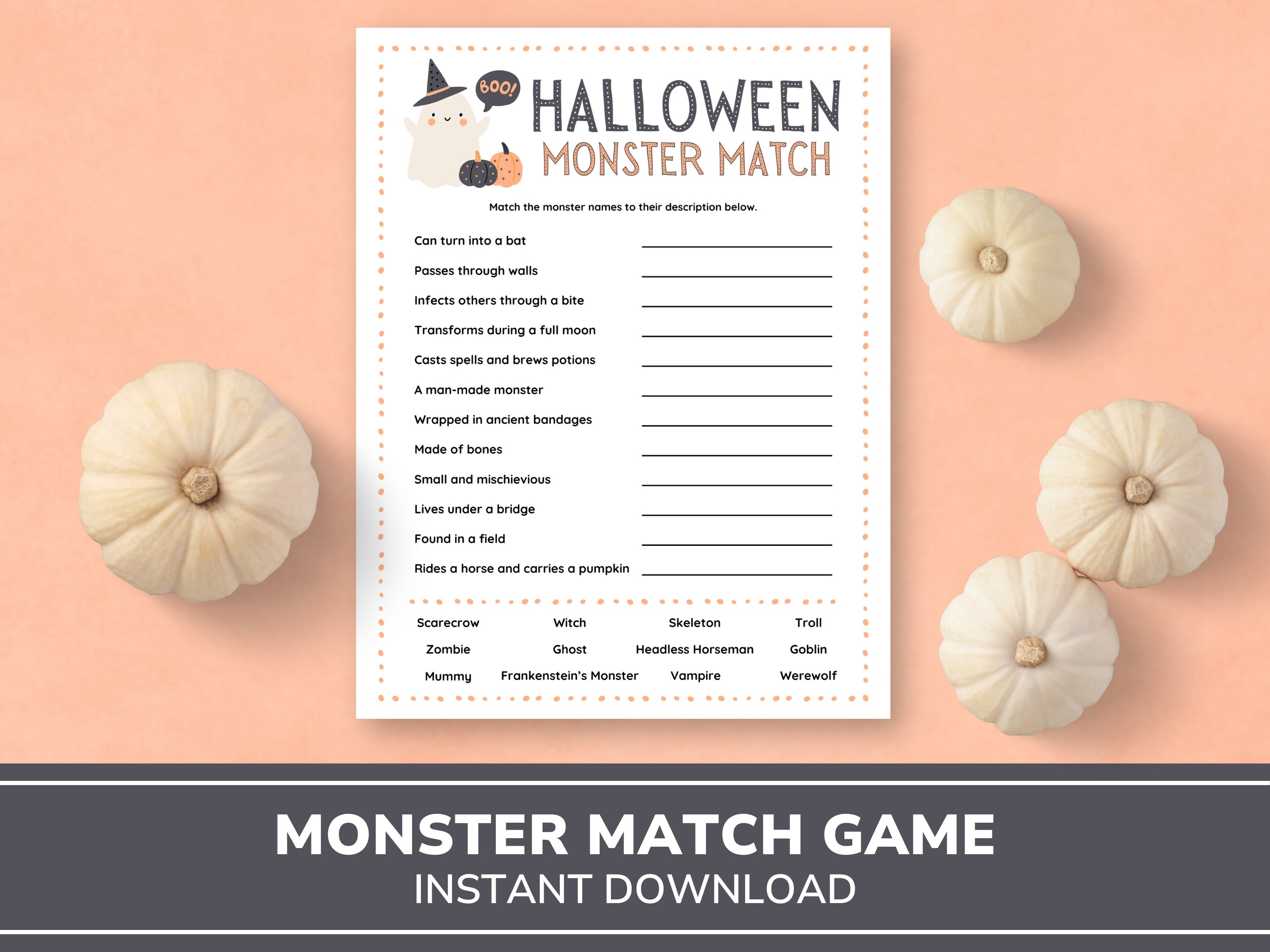 Monster Match Halloween Printable Game | Halloween Party Game ...
