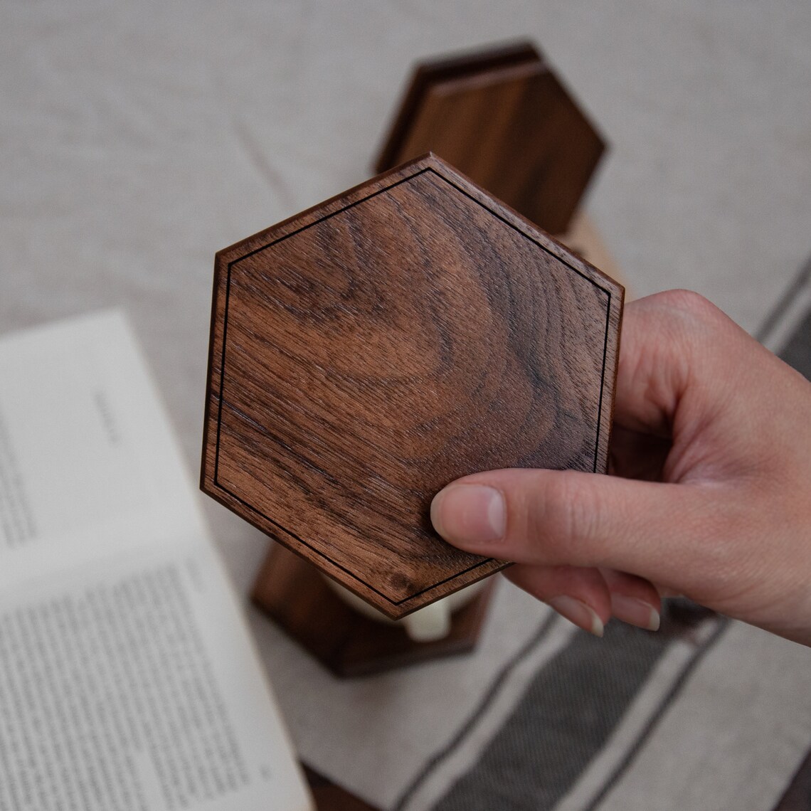 Wooden Hexagon Coasters Walnut Minimalist Design - Etsy