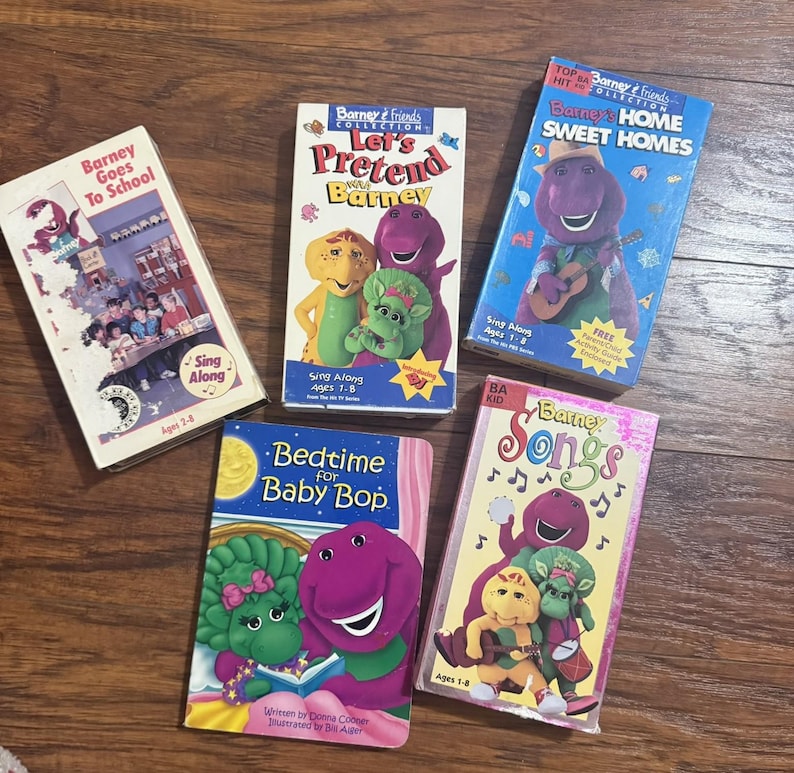 Vintage 90s Barney & Friends Bundle 4 VHS Tapes 1 Board Book Let's ...