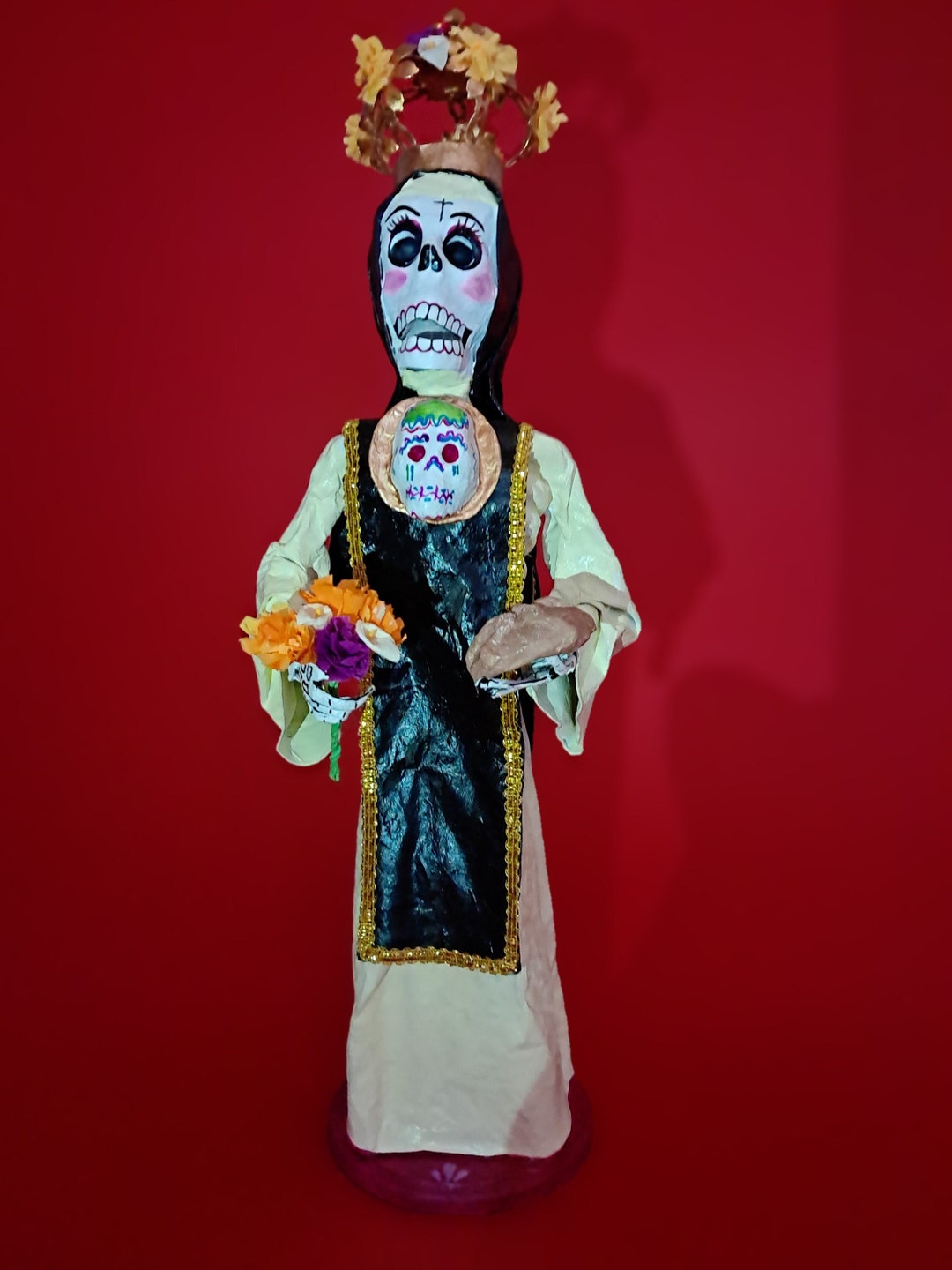 Crowned Nun in Cardboard Technique Skull Catrina - Etsy