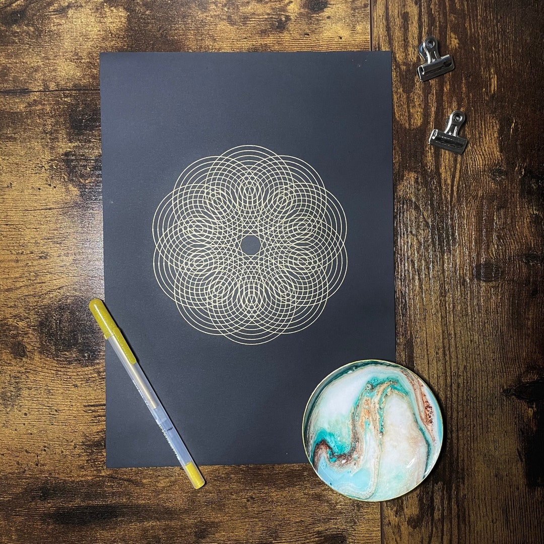 Geometric Flower Line Art (A4 Plot) | Gold Ink Generative Drawing - Etsy