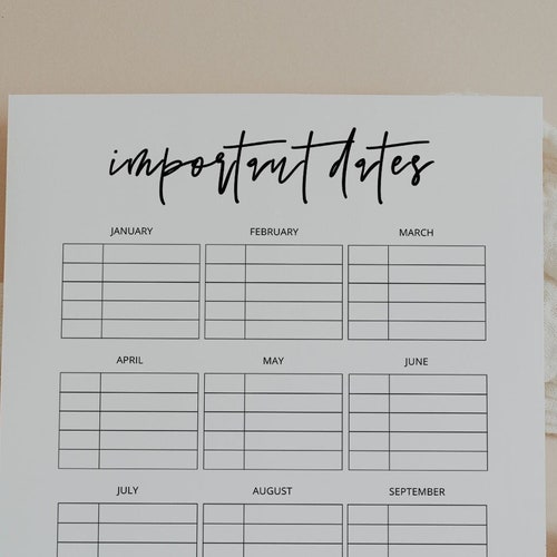 Yearly Important Dates Tracker Birthday Anniversary Party - Etsy