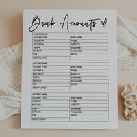 Bank Accounts Tracker Printable Template, Bank Account List, Bank ...