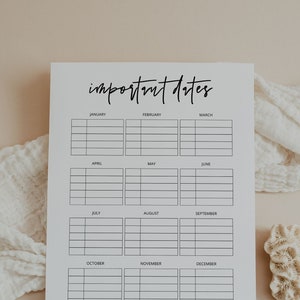 Yearly Important Dates Tracker, Birthday, Anniversary, Party, Travel ...