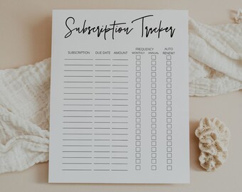 Printable Subscription Tracker, Subscription Log, Expense Tracker ...