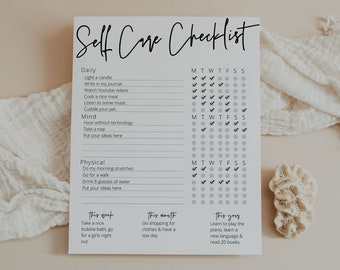 Self Care Checklist Template Wellness Journal Tracker | Etsy