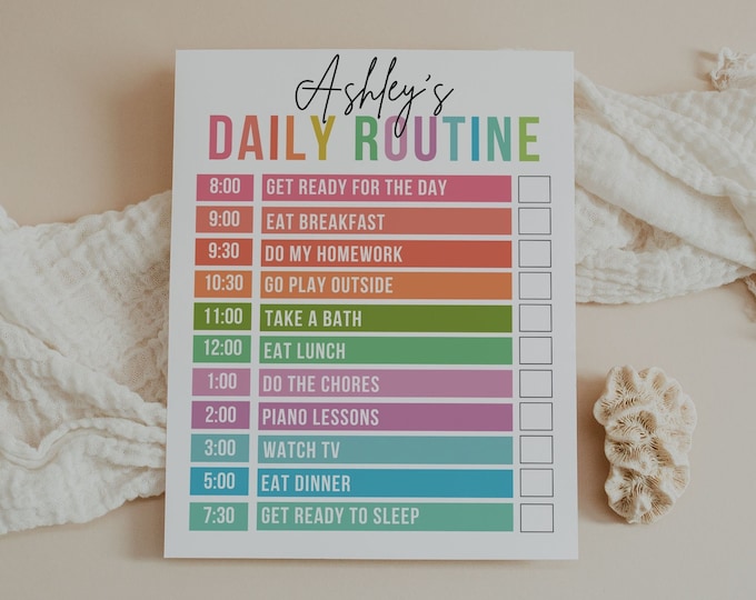 Kids Daily Routine Chart Template Checklist Chore Chart Kid - Etsy