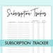 Printable Subscription Tracker, Subscription Log, Expense Tracker ...