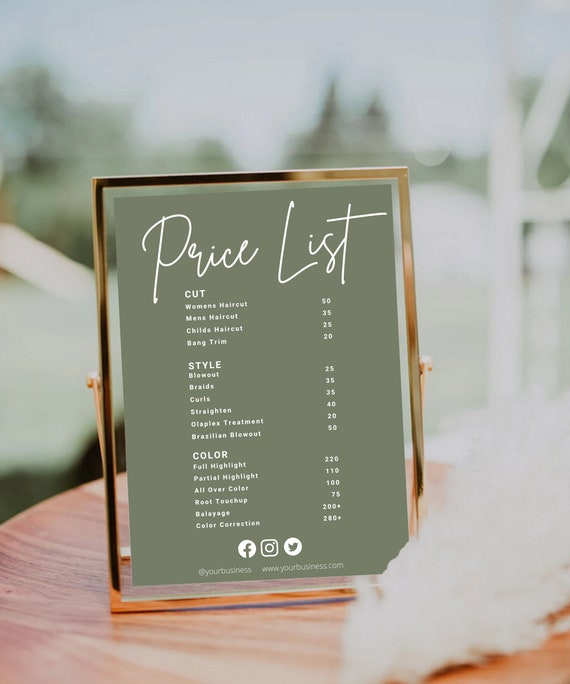 Price List Template Small Business Price List Price Sheet | Etsy