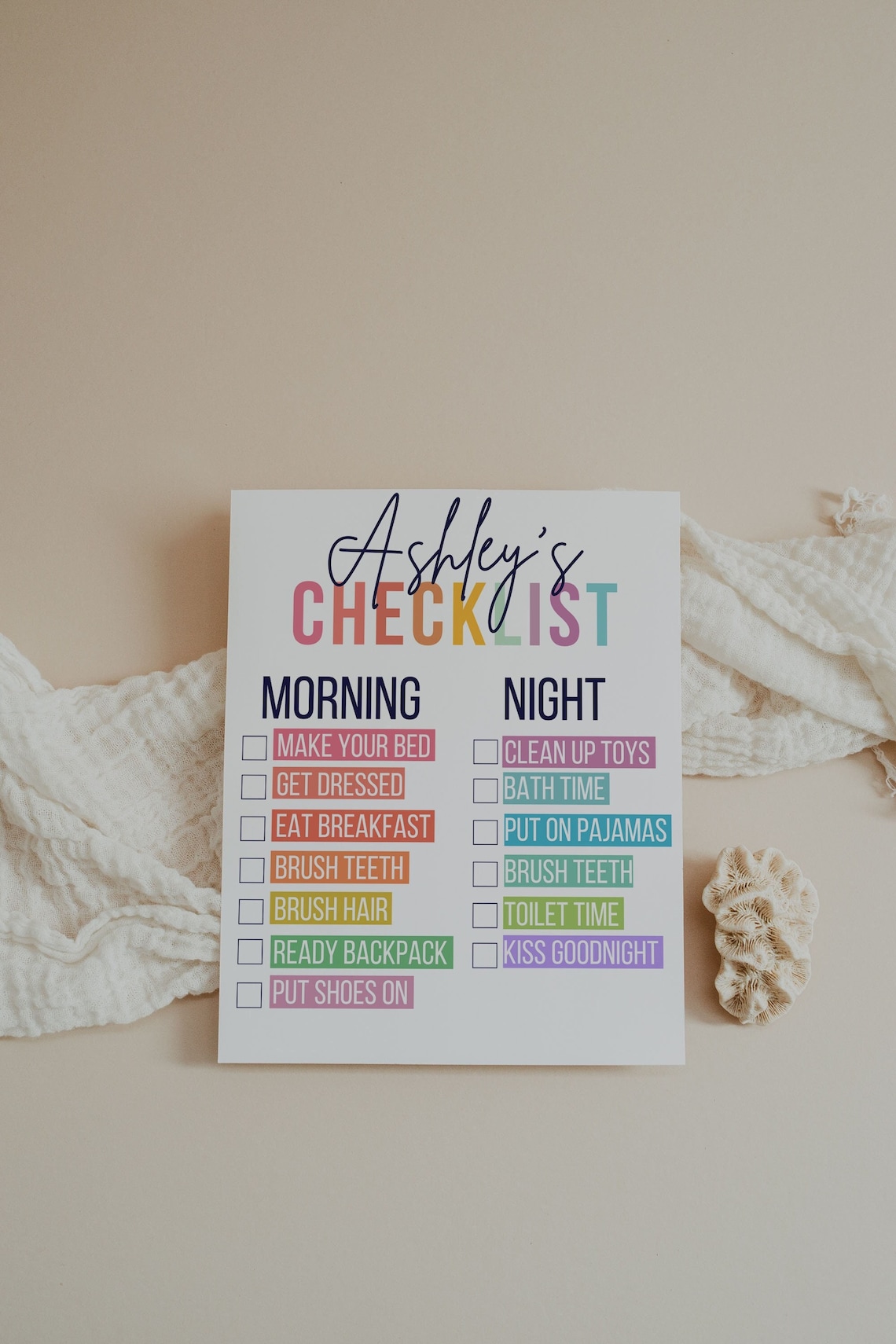 Kids Chore Chart Template, Morning Bedtime Nighttime Checklist, Kid ...
