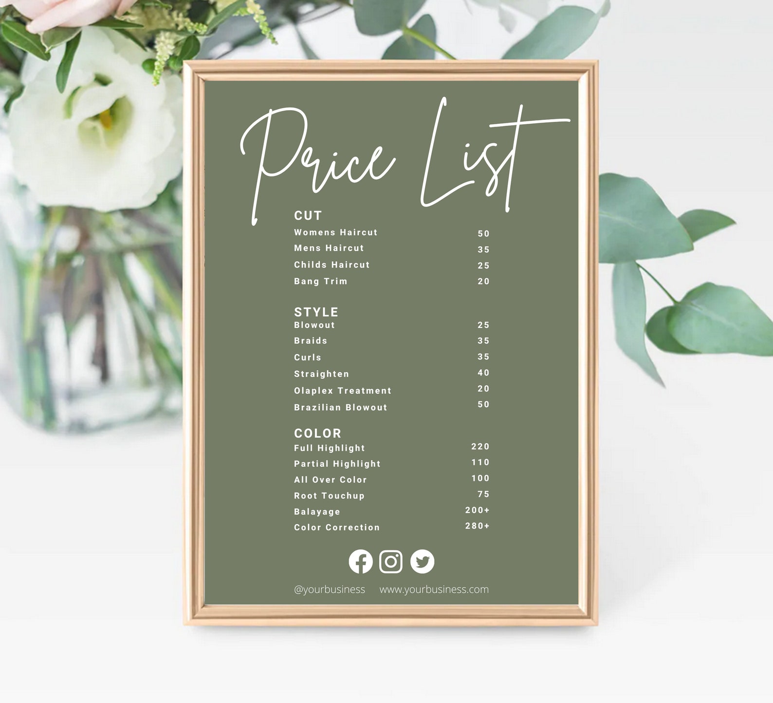 Price List Template Small Business Price List Price Sheet | Etsy