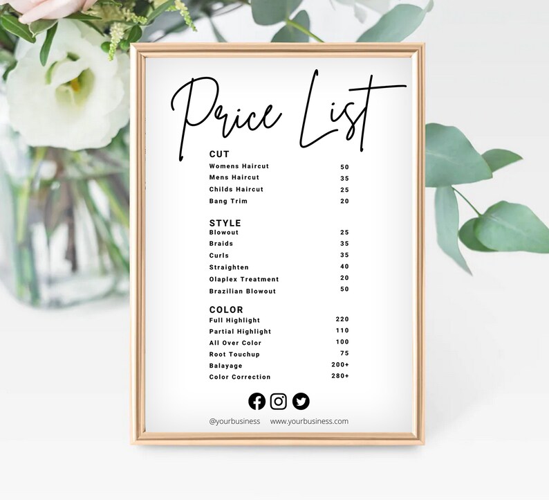 Price List Template, Small Business Price List, Price Sheet, Pricing ...