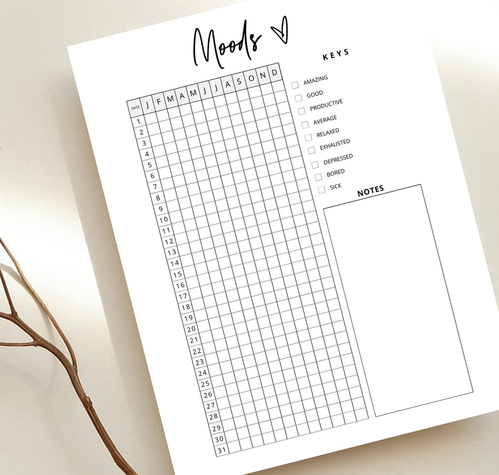 Mood Tracker Printable Monthly Mood Log Mood Chart Emotion - Etsy