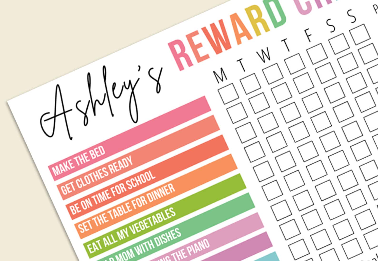 Kids Reward Chart Checklist Template Chore Chart Kid - Etsy