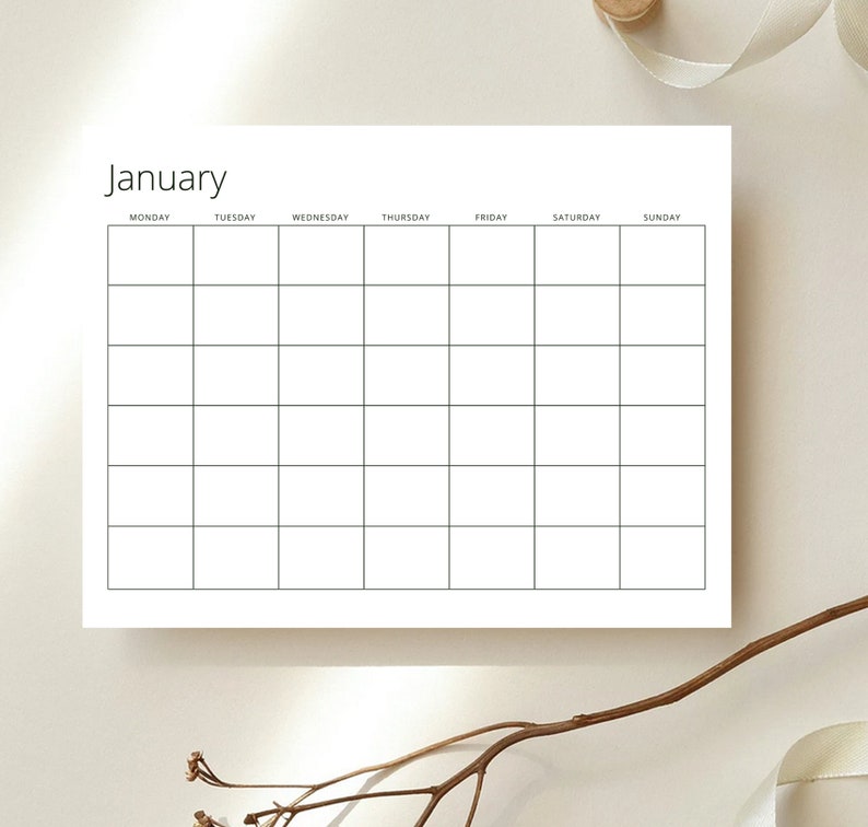 Printable Blank Calendar 12 Month Monthly Calendars Wall - Etsy