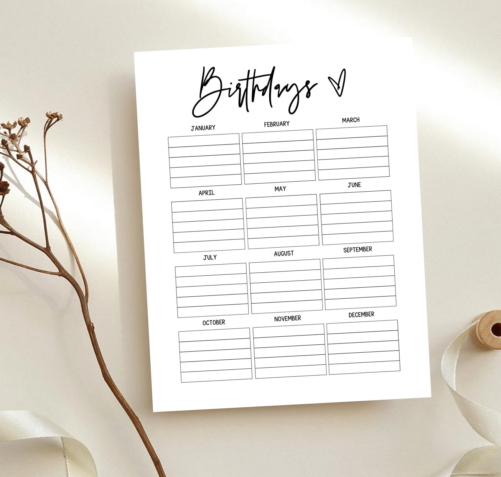 Printable Birthday Tracker, Celebration Planner, Gift, Important Dates ...
