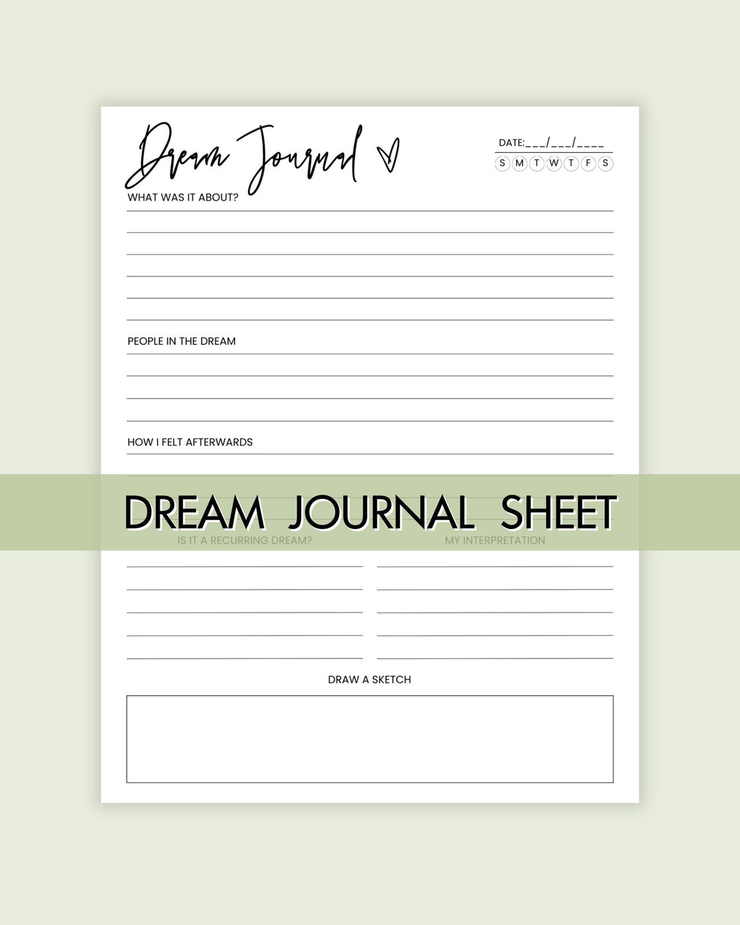 Printable Dream Journal, Dream Tracker, Dream Analysis, Diary, Dream ...