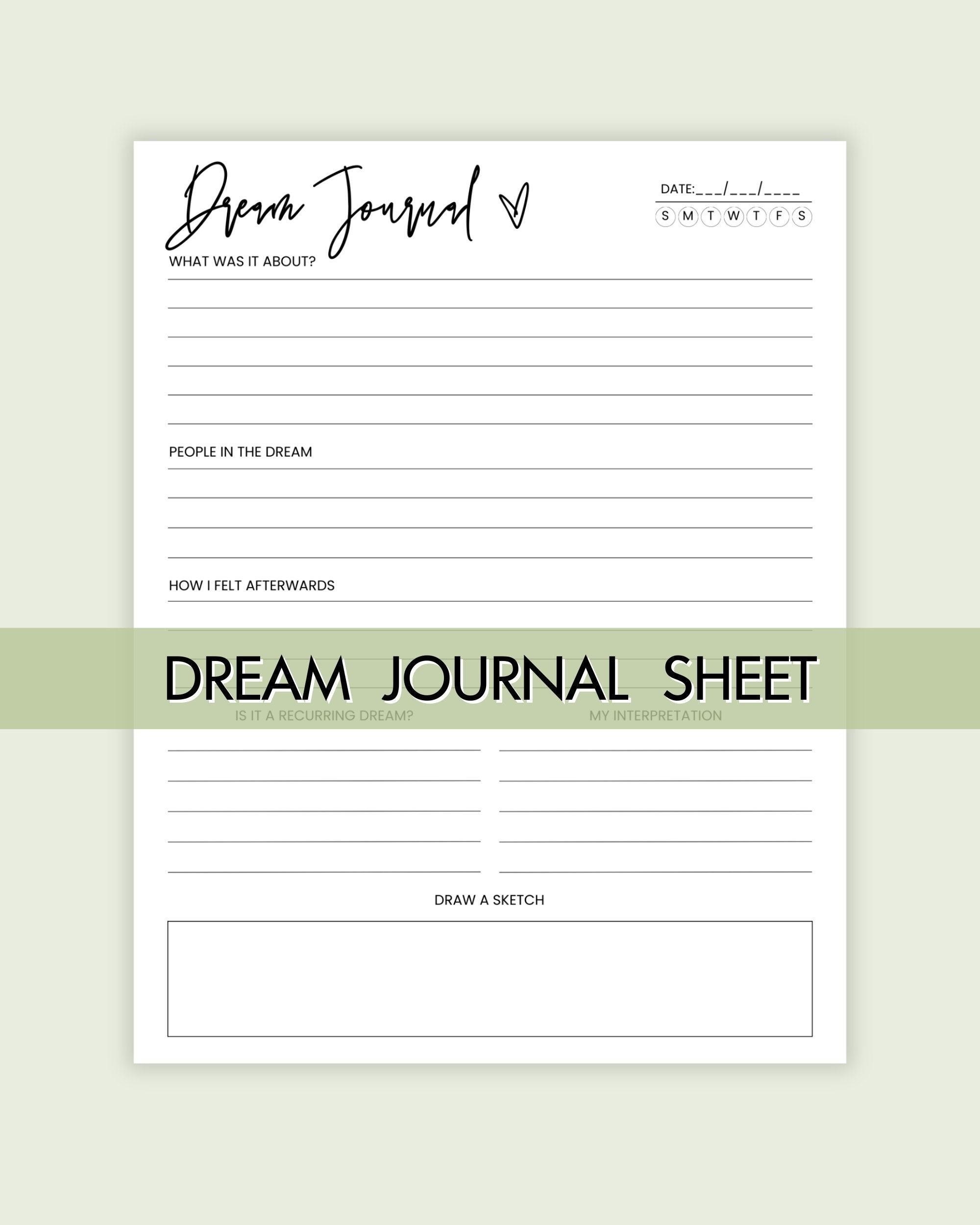 Printable Dream Journal Dream Tracker Dream Analysis Diary - Etsy
