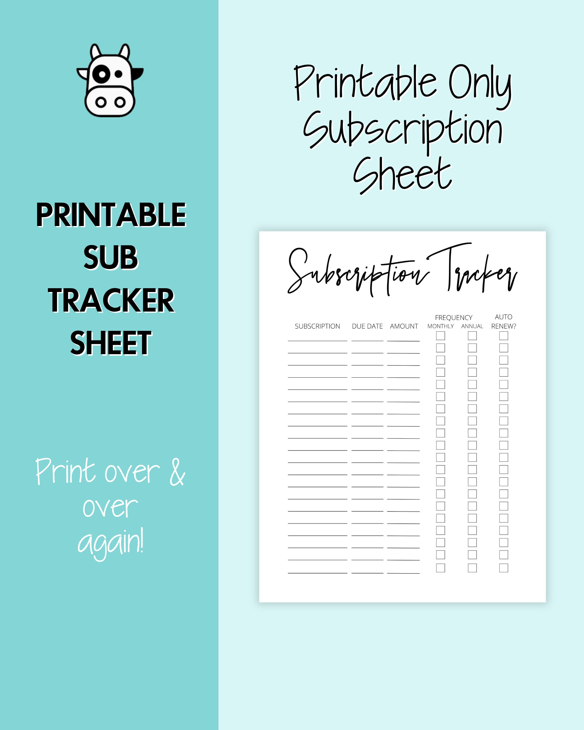 Printable Subscription Tracker Subscription Log Expense - Etsy