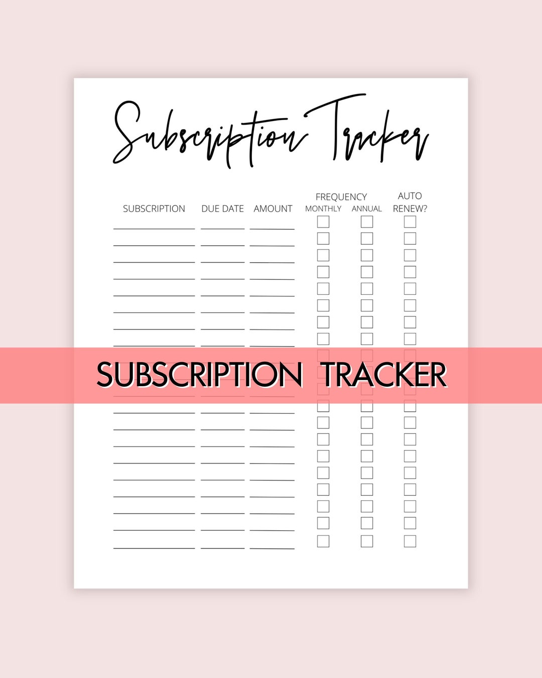Printable Subscription Tracker, Subscription Log, Expense Tracker ...
