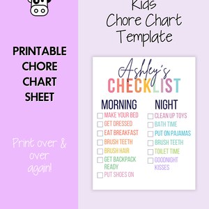 Kids Checklist Template, Morning Bedtime Nighttime Checklist, Chore ...