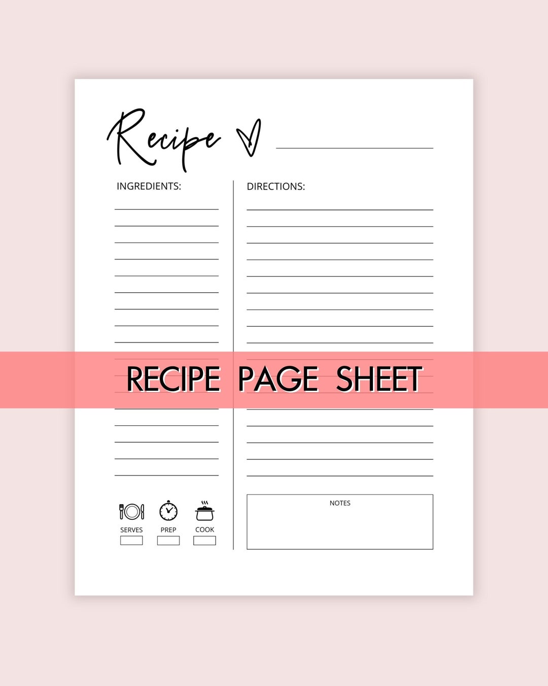 Printable Recipe Page, Blank Recipe Page, Recipe Tracker, Cooking List ...