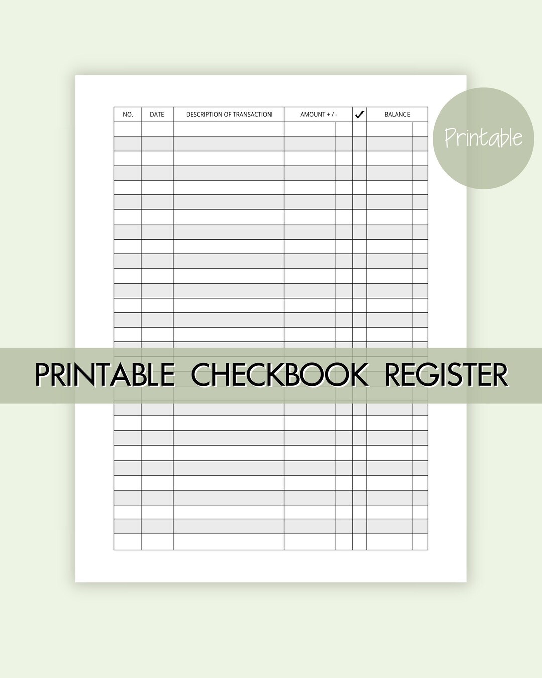 Printable Checkbook Register, Check Register, Checkbook Planner ...
