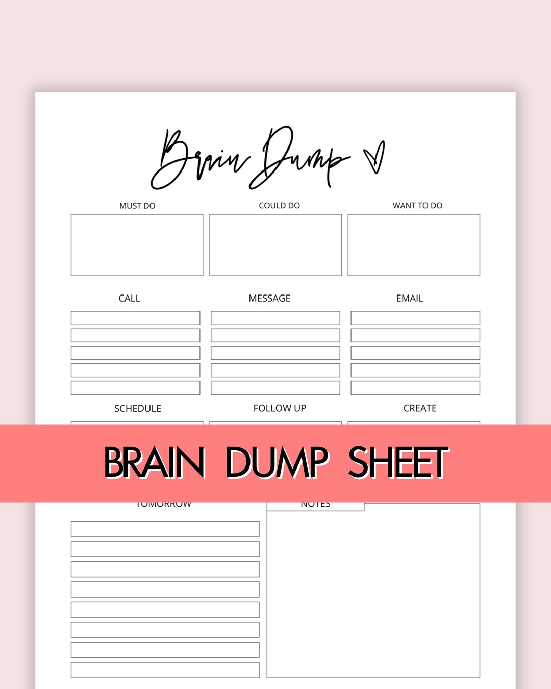 Brain Dump Sheet, ADHD, Productivity, Thoughts, Get It Together, to Do ...