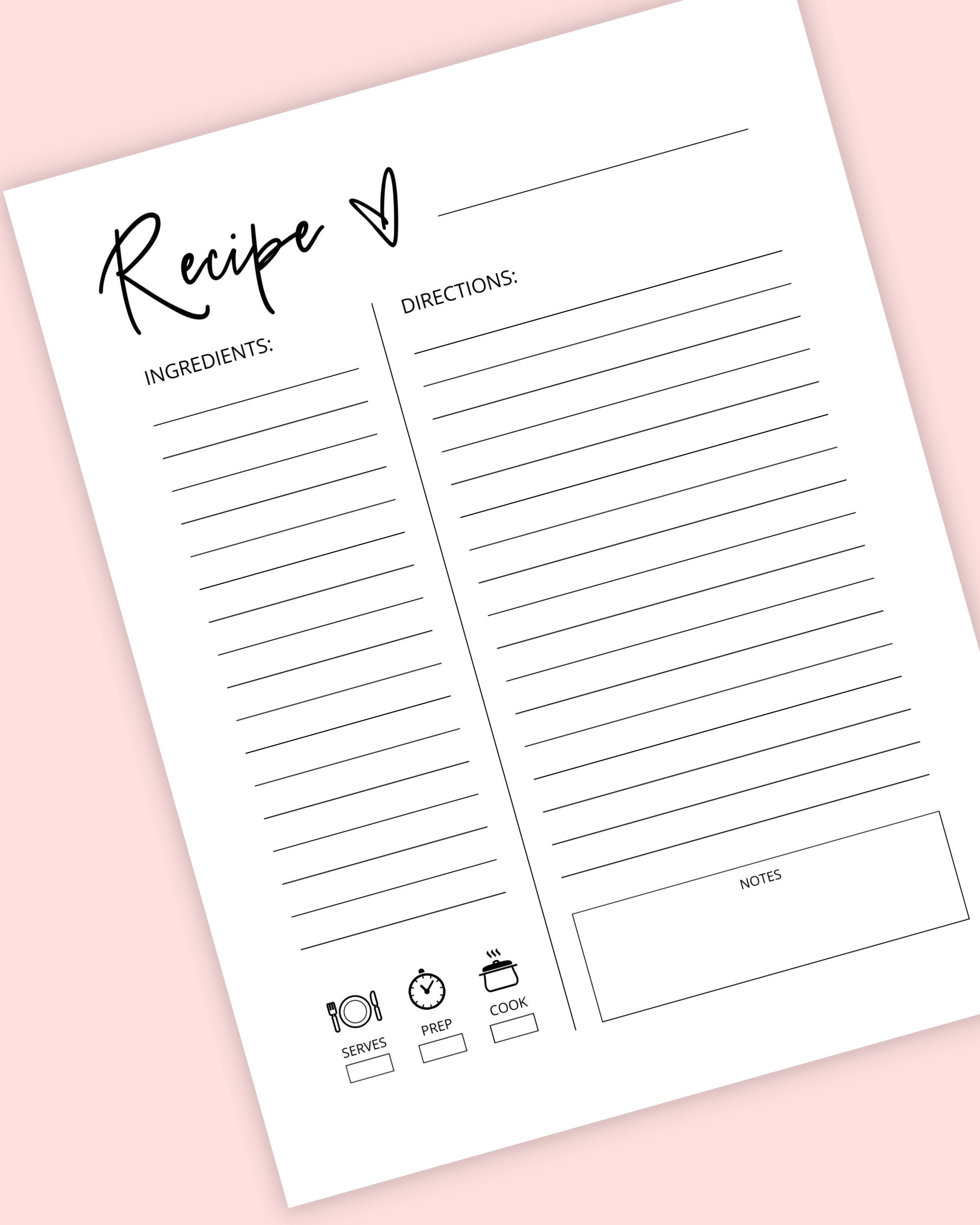 Printable Recipe Page Blank Recipe Page Recipe Tracker - Etsy