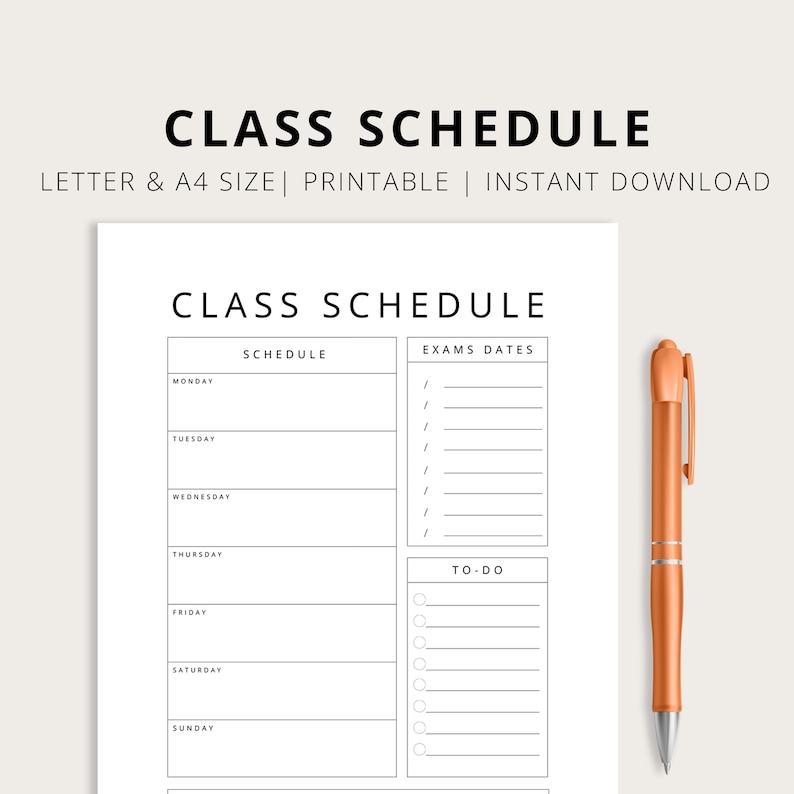 Class Schedule School Schedule Planner Minimalist Student - Etsy