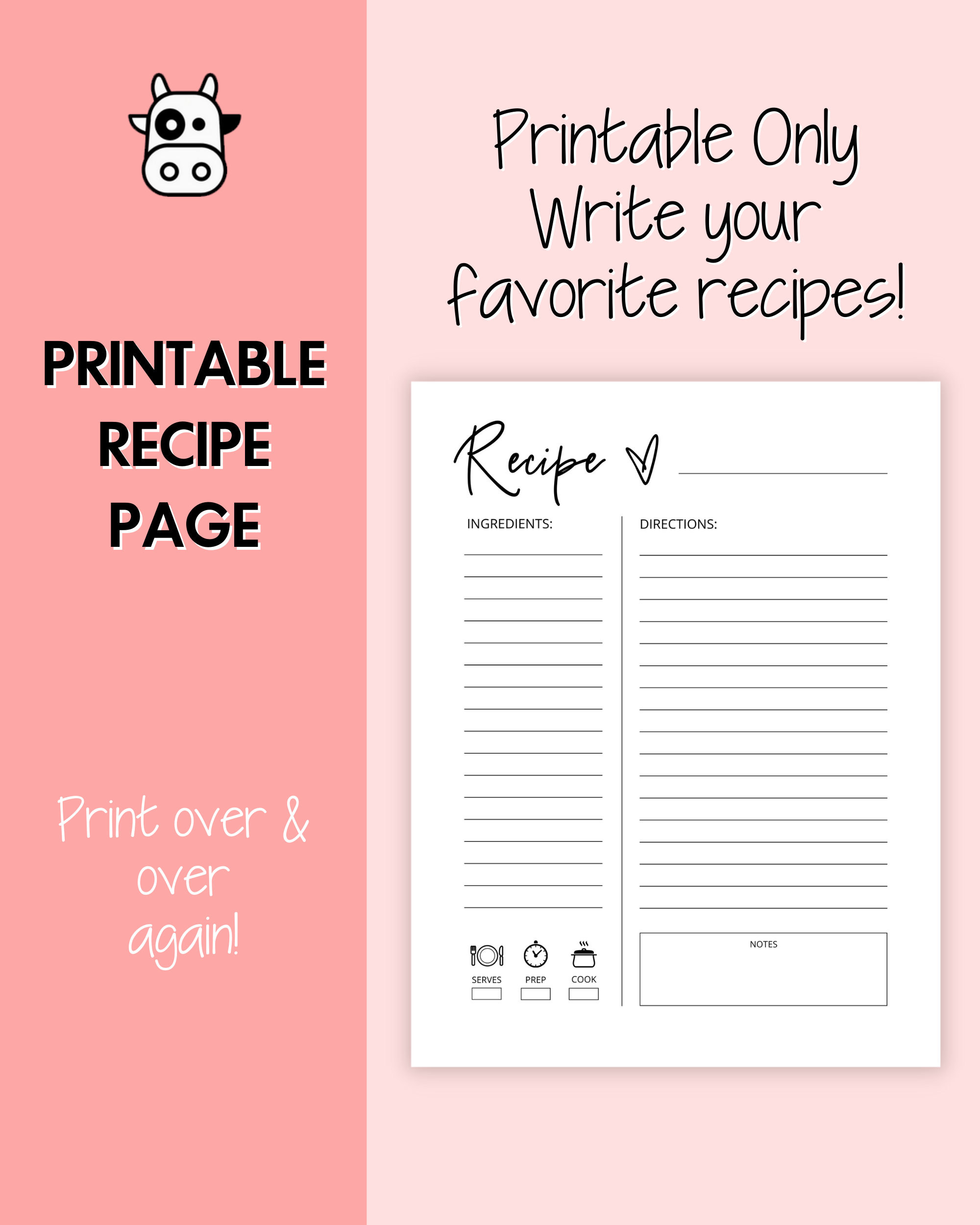 Printable Recipe Page Blank Recipe Page Recipe Tracker - Etsy
