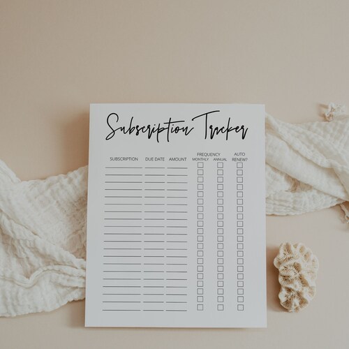 Printable Subscription Tracker Subscription Log Expense - Etsy